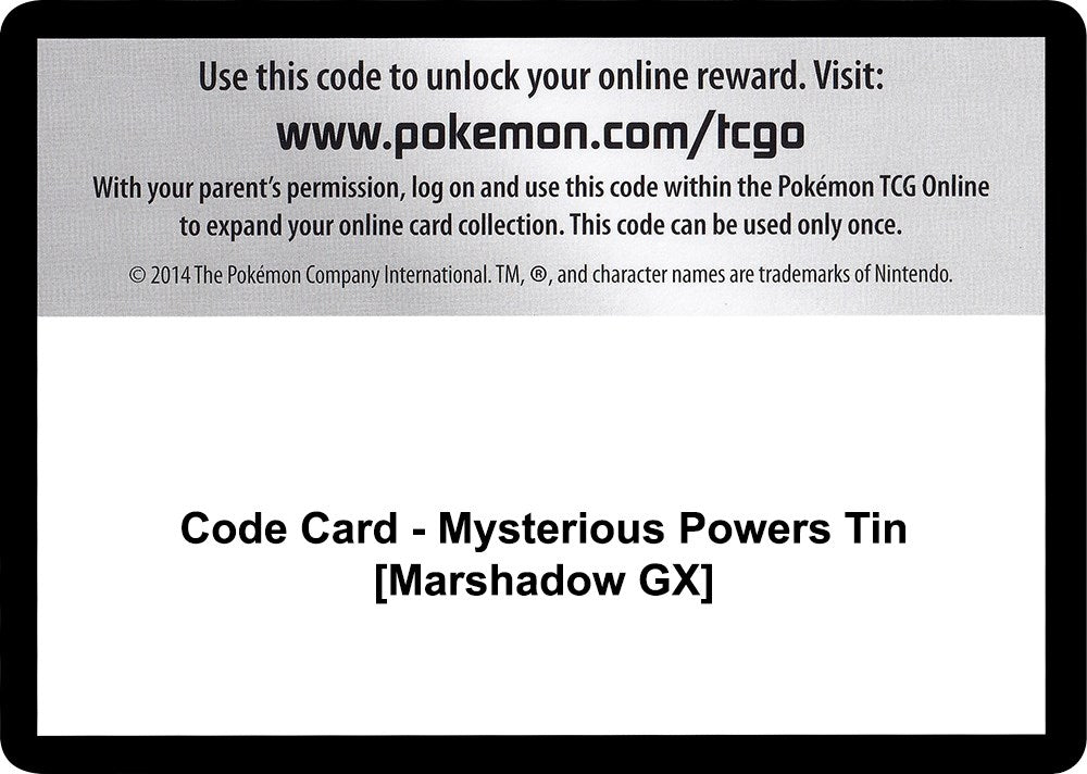 Code Card - Mysterious Powers Tin [Marshadow GX] (SM - Burning Shadows ...